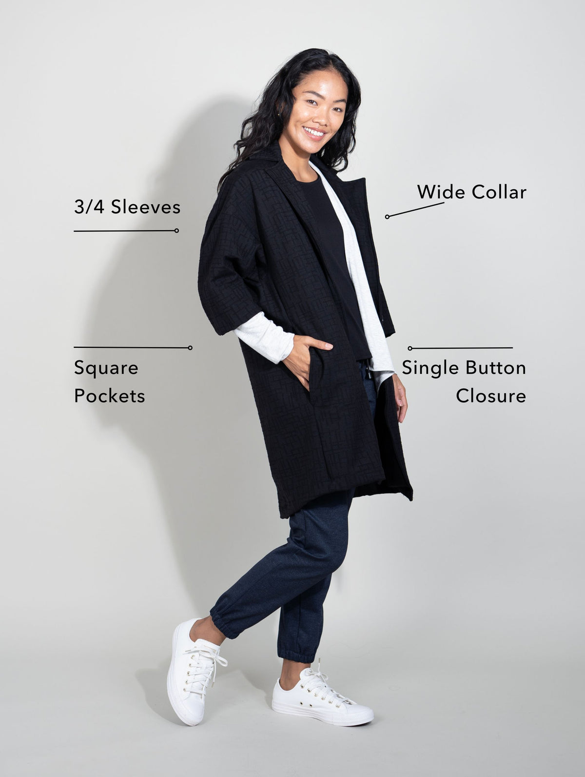 Rachel Coat - Black Maze Ponte | Allison Izu