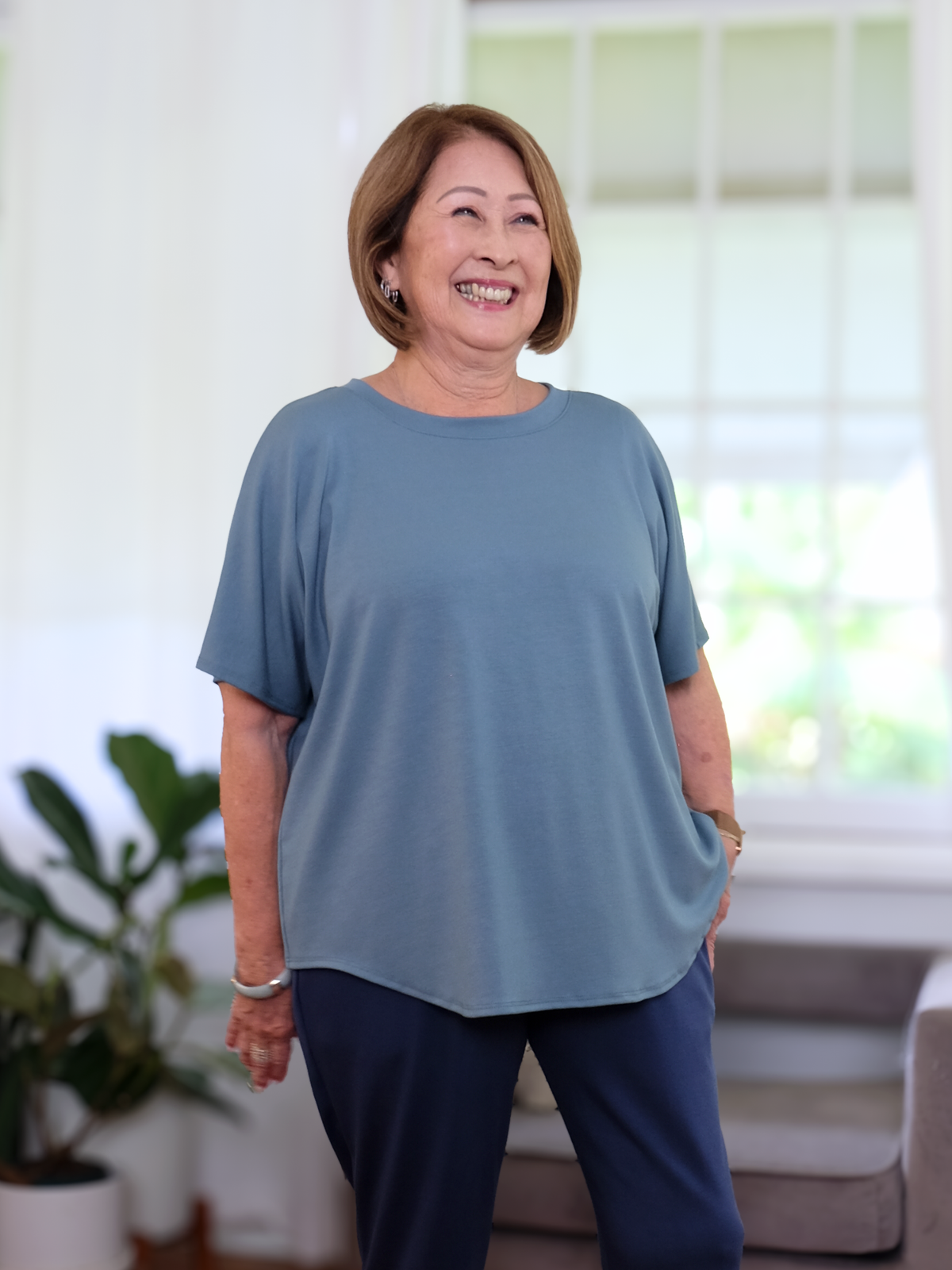 Dayna Top - Silver Blue Soft Ponte | Allison Izu